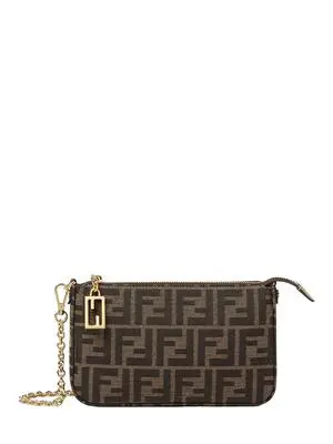 Fendi Tube Pouch Brown Jacquard Ff Fabric Clutch With Chain - [brown]
